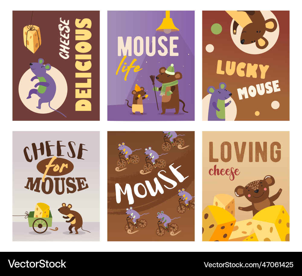 Bright greeting card designs with happy mice Vector Image