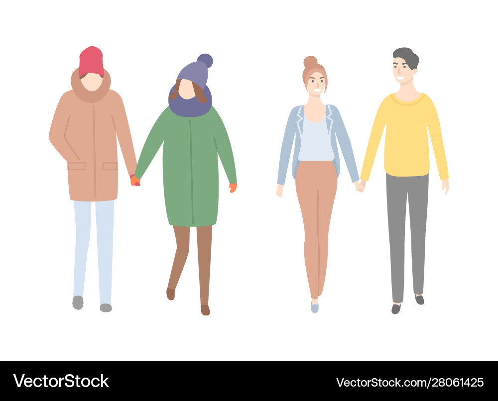 Couples in winter and spring cloth walk isolated Vector Image