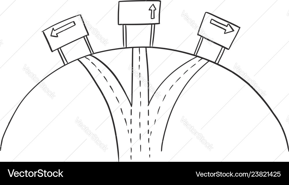 Drawing three ways crossroad and directional Vector Image