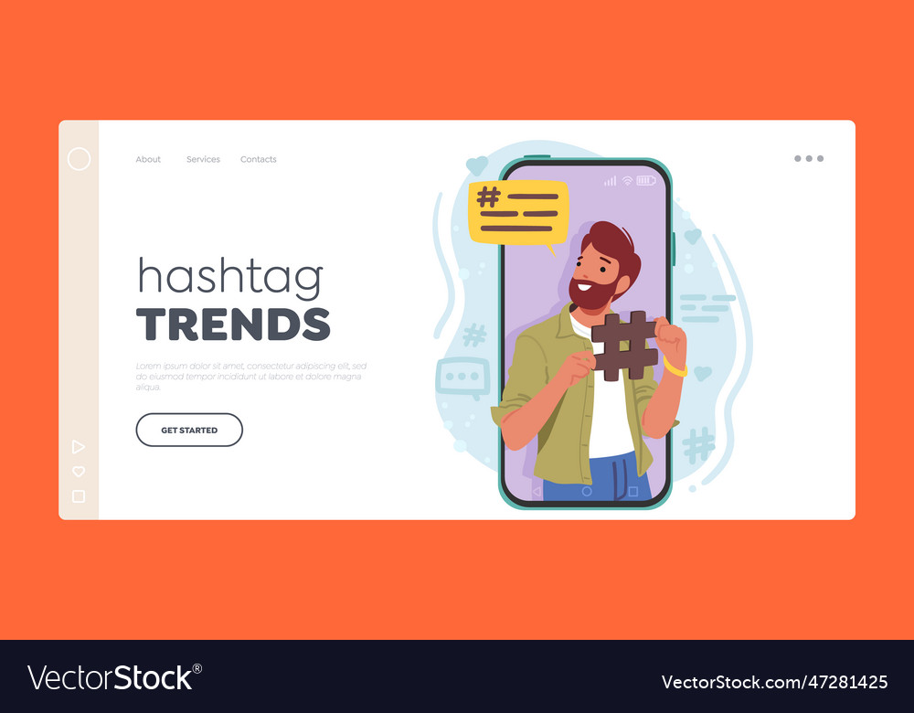 Hashtag trends landing page template man Vector Image