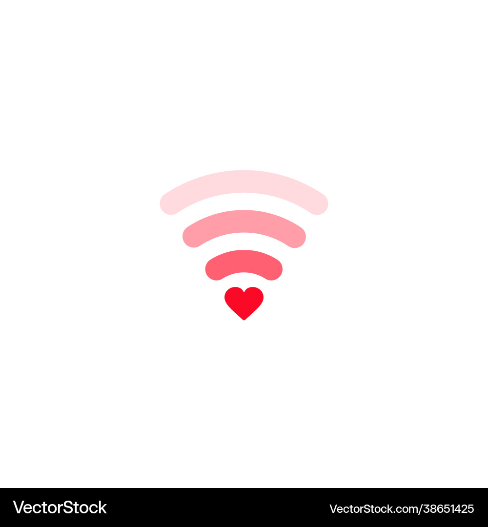 Heart wifi waves icon in flat style Royalty Free Vector