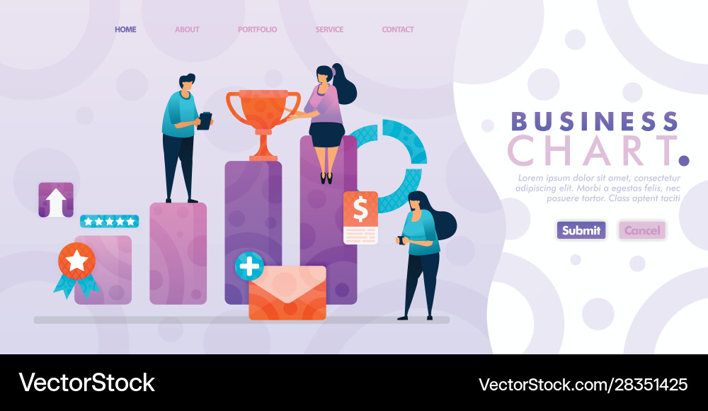 Landing page design business bar chart Royalty Free Vector