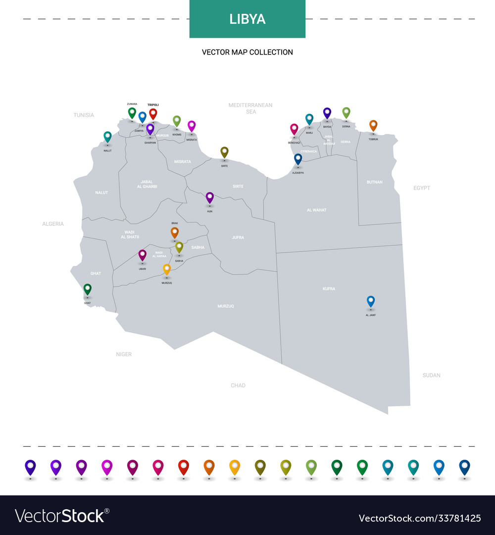 Libya map with location pointer marks infographic Vector Image