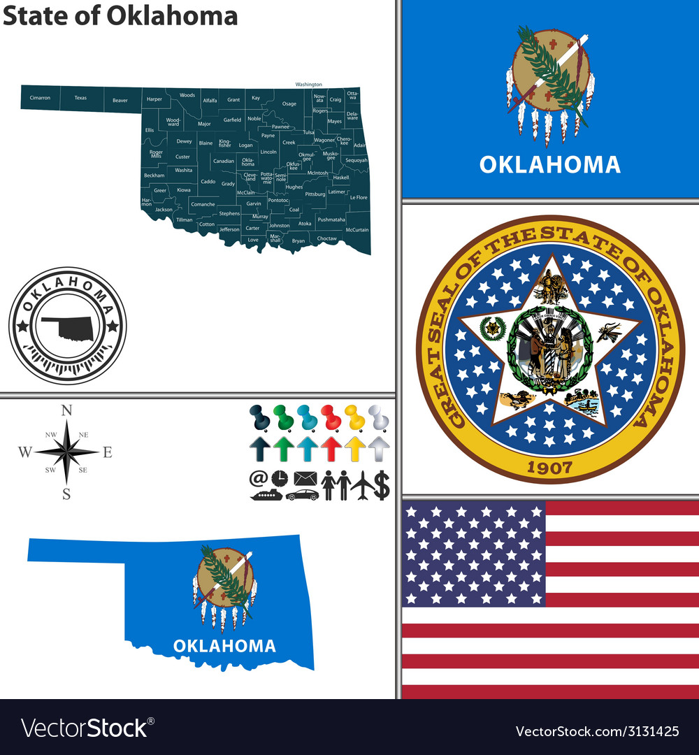Map of oklahoma with seal Royalty Free Vector Image Map of oklahoma with seal Royalty Free Vector Image