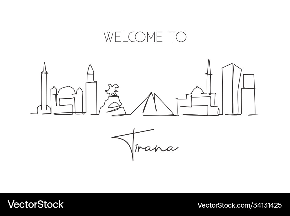 One continuous line drawing tirana city Royalty Free Vector
