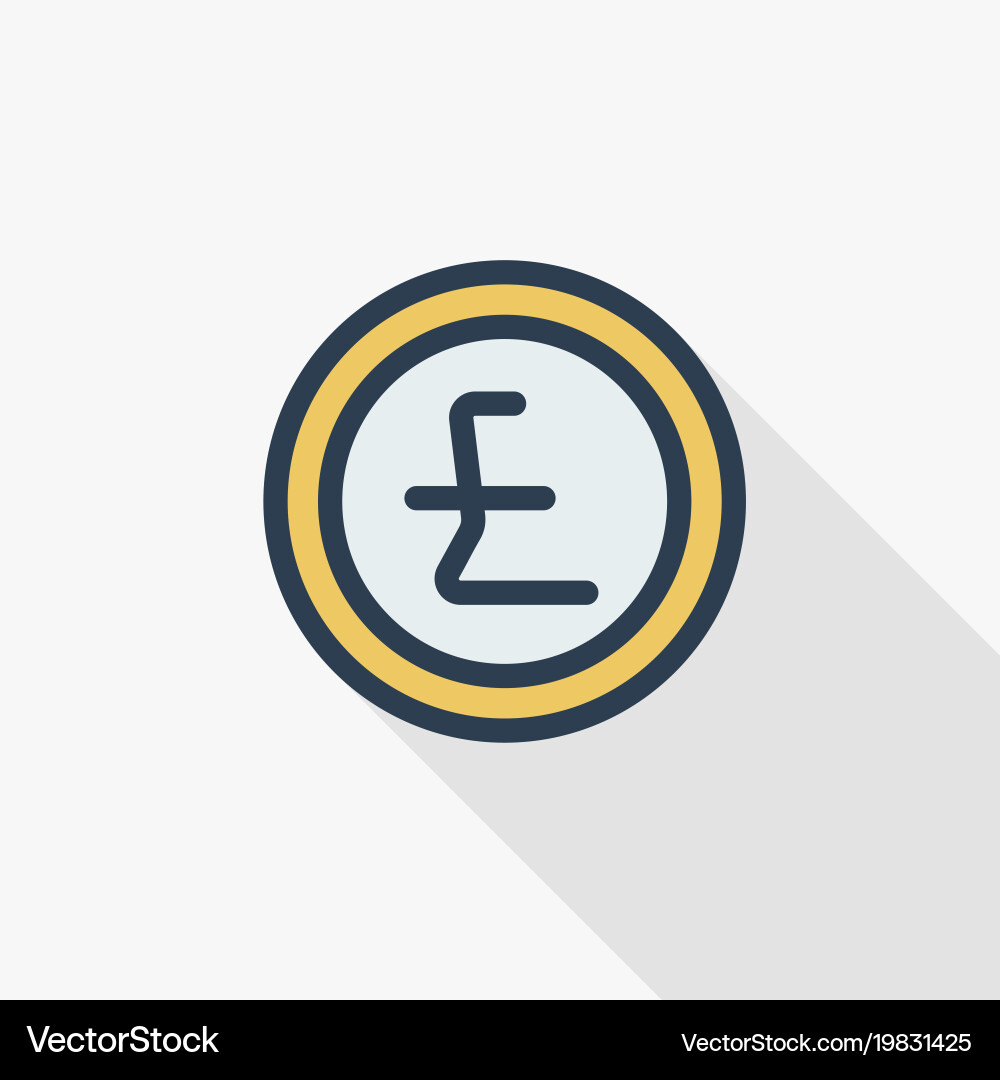 Pound sterling coin currency thin line flat color Vector Image