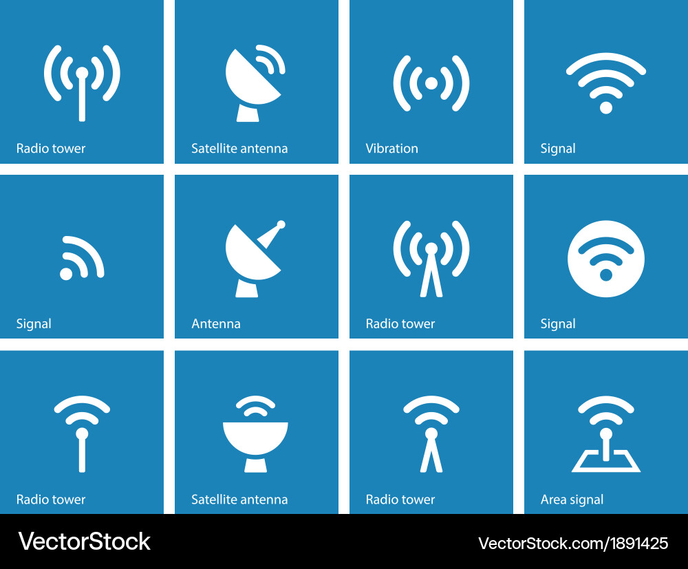 Radio tower icons on blue background Royalty Free Vector