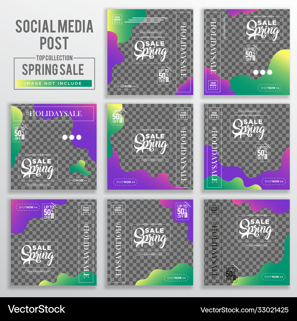 Spring sale social media post design template set Vector Image