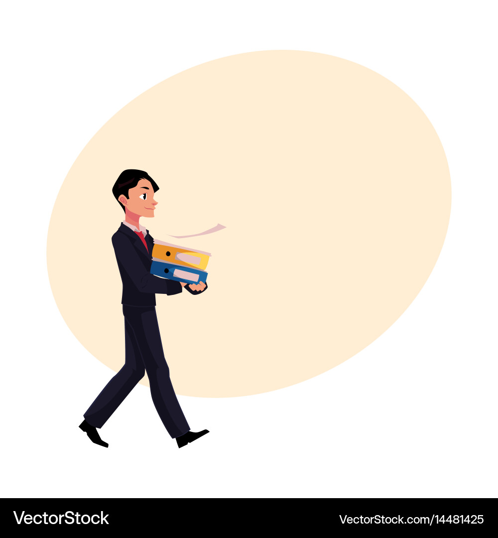 Young businessman going somewhere carrying Vector Image