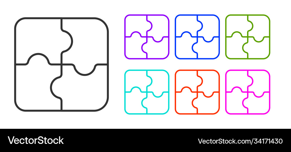Black line piece puzzle icon isolated on white Vector Image