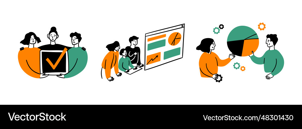 Cartoon color teamwork concept scene set Vector Image