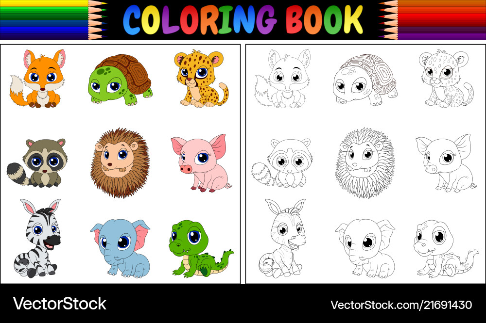 Coloring book with wild animals collection Vector Image