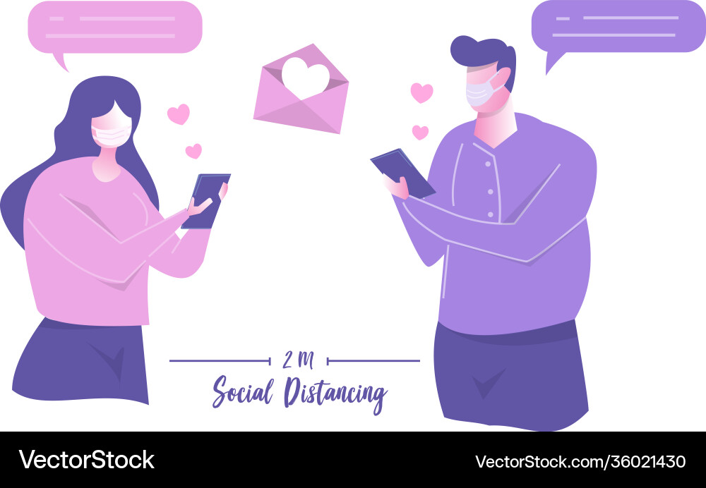 Couple people using app smartphone for loving Vector Image