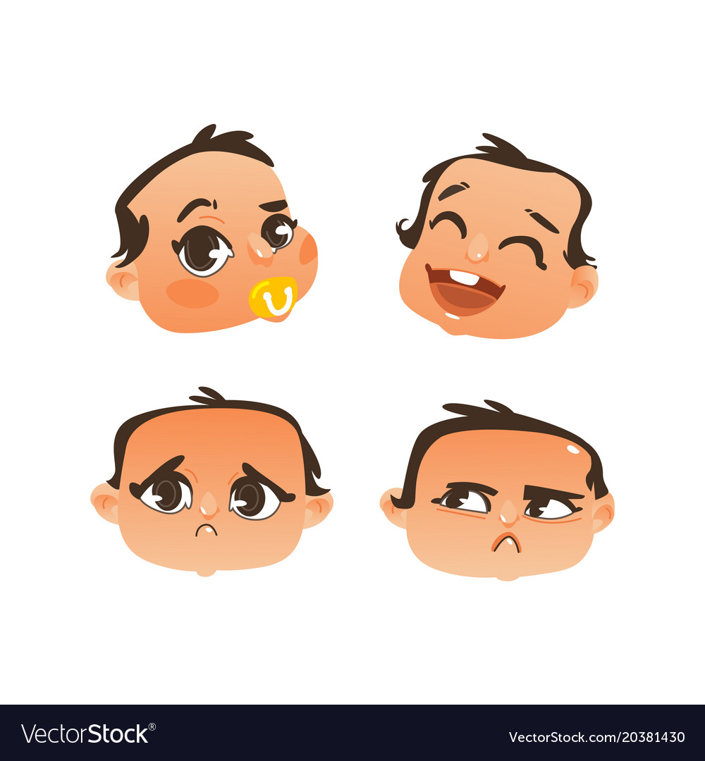 Flat baby face expression emotion set Royalty Free Vector