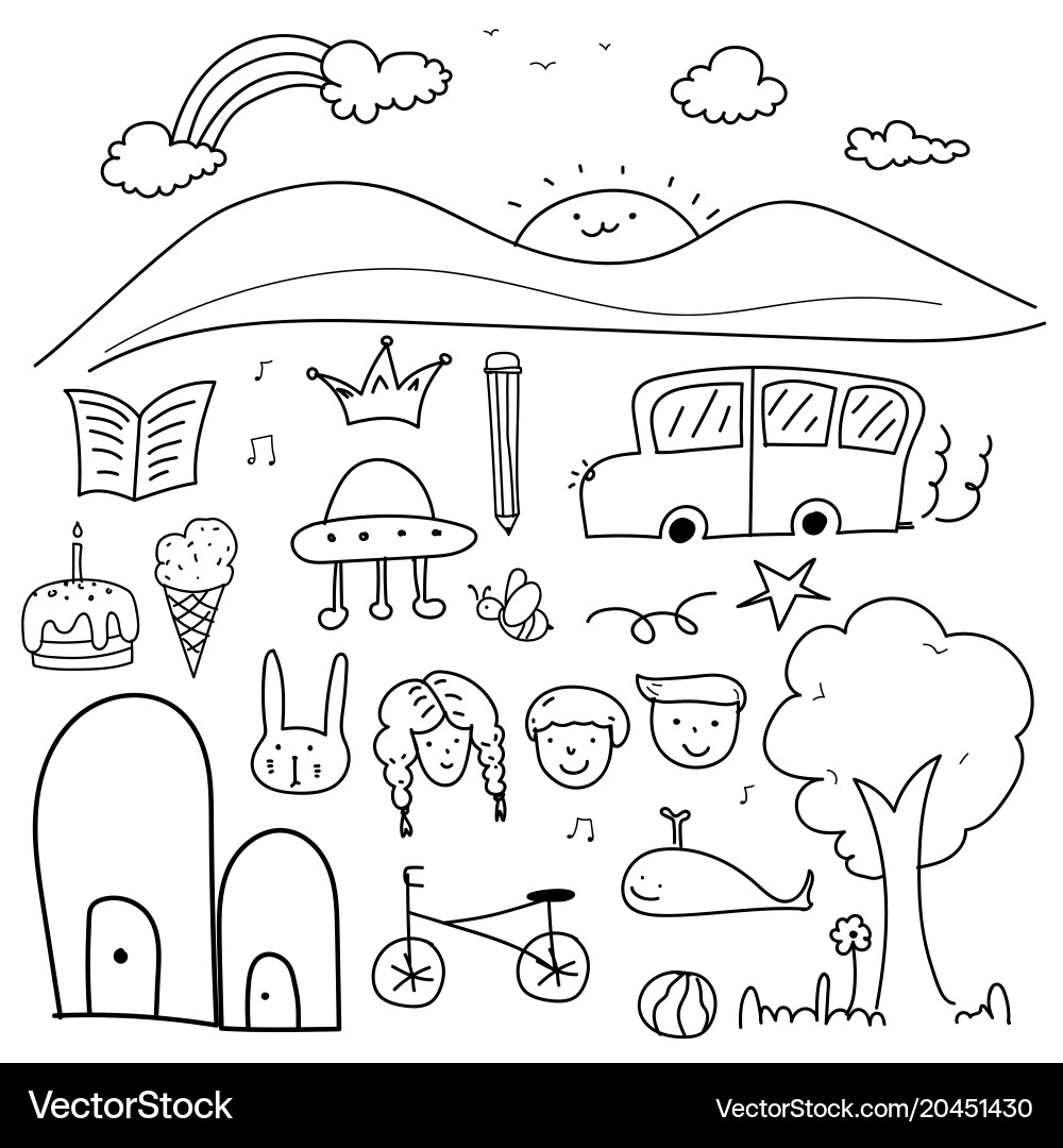 Hand drawn doodle lovely set for kid Royalty Free Vector
