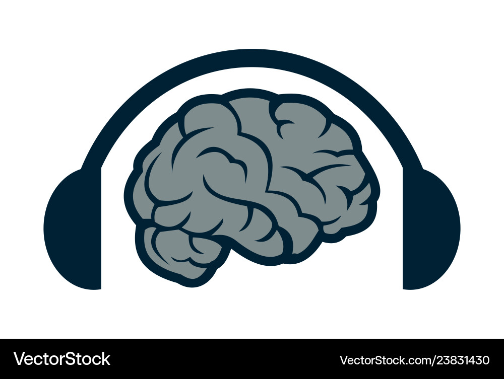 Headset brain listen music logo icon Royalty Free Vector