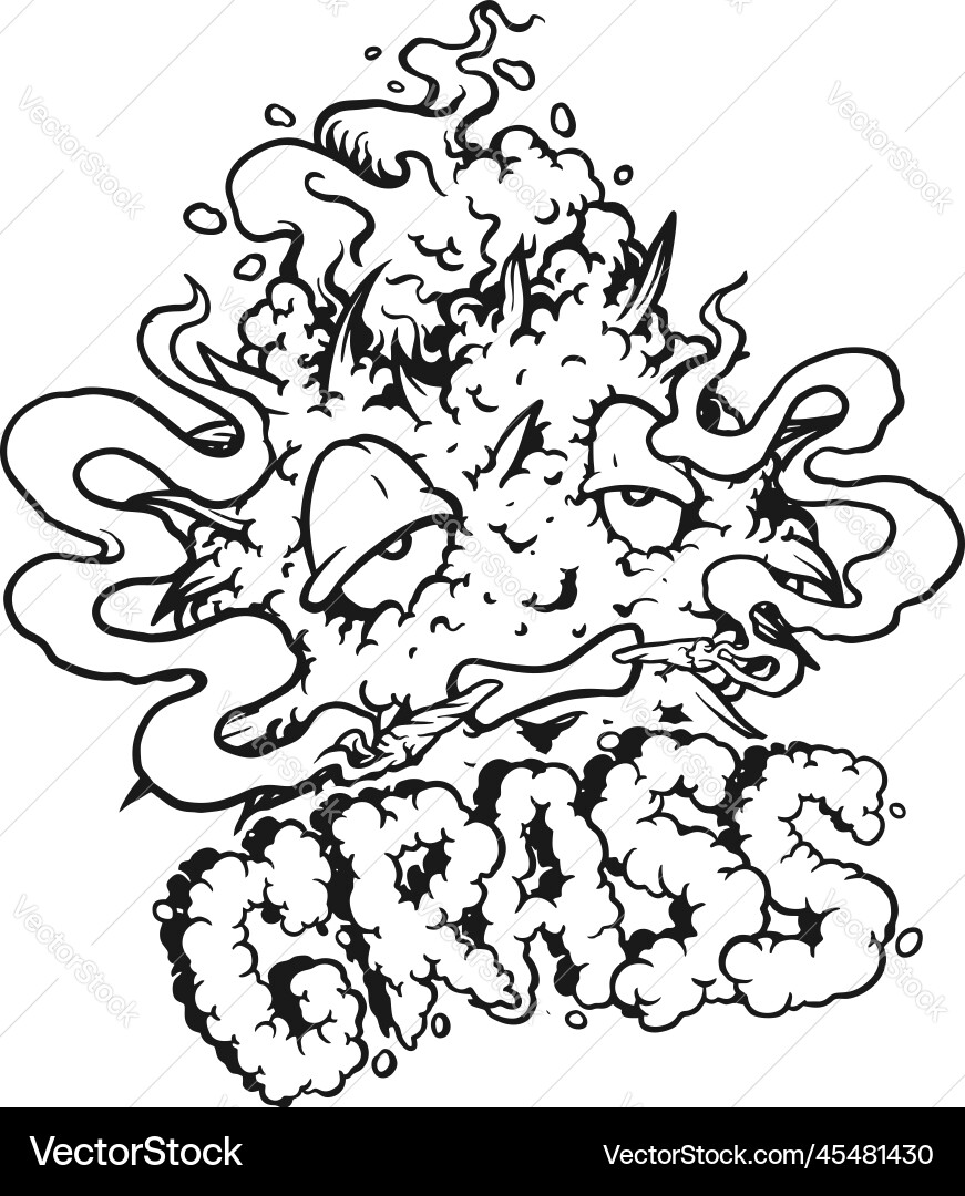 Monster cannabis bud leaf smoking weed with grass Vector Image