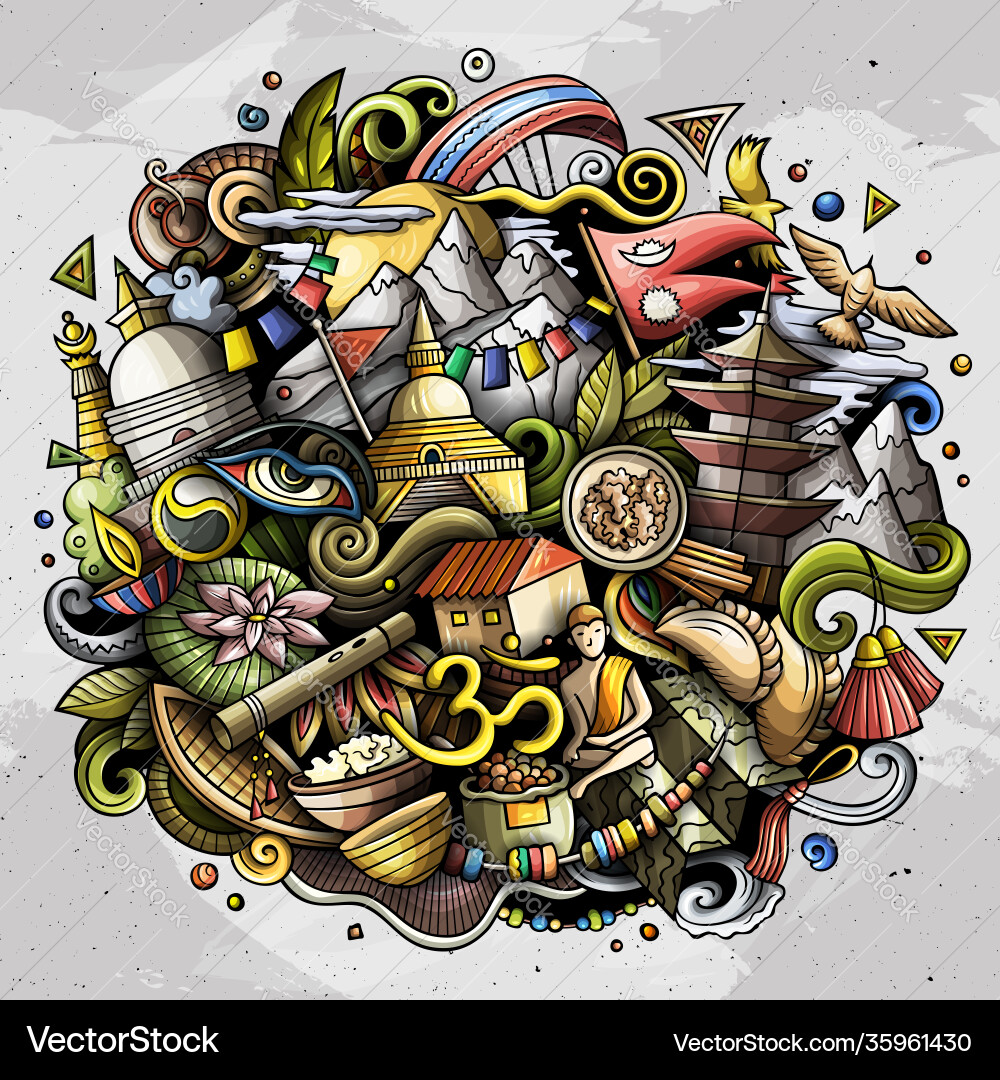 Nepal hand drawn cartoon doodles Royalty Free Vector Image