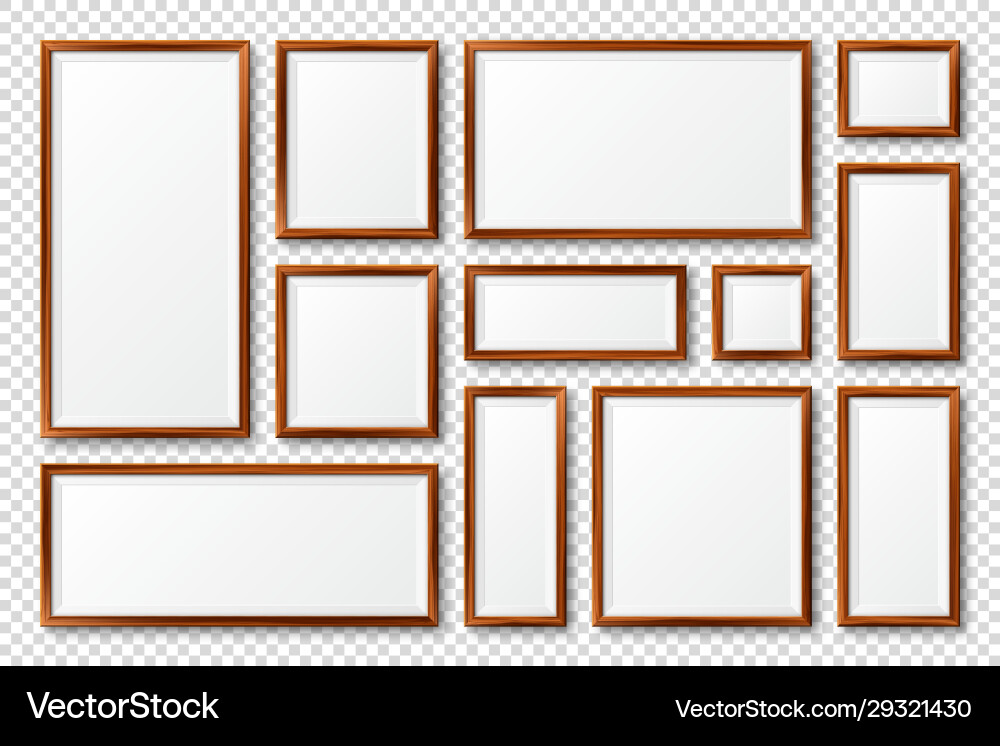 Realistic blank wooden picture frames collection Vector Image