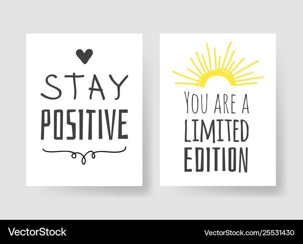 Set 2 cards with hand drawn and text positive Vector Image