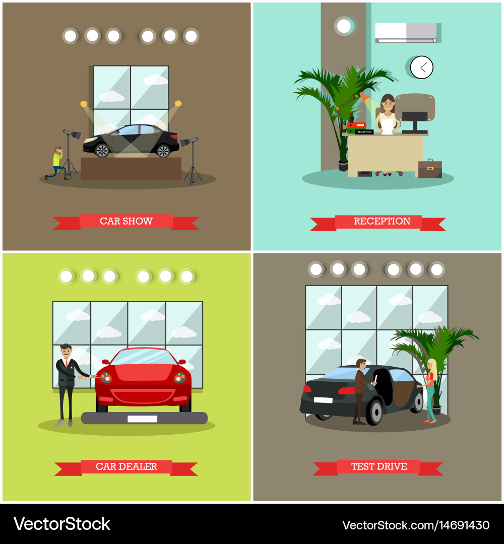Set car shop posters in flat style Royalty Free Vector Image