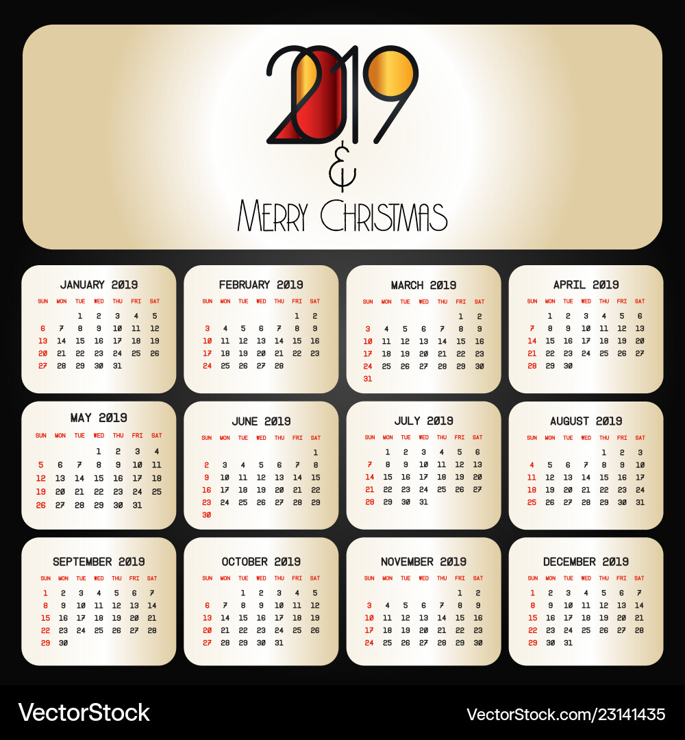 2019 christmas calendar design Royalty Free Vector Image