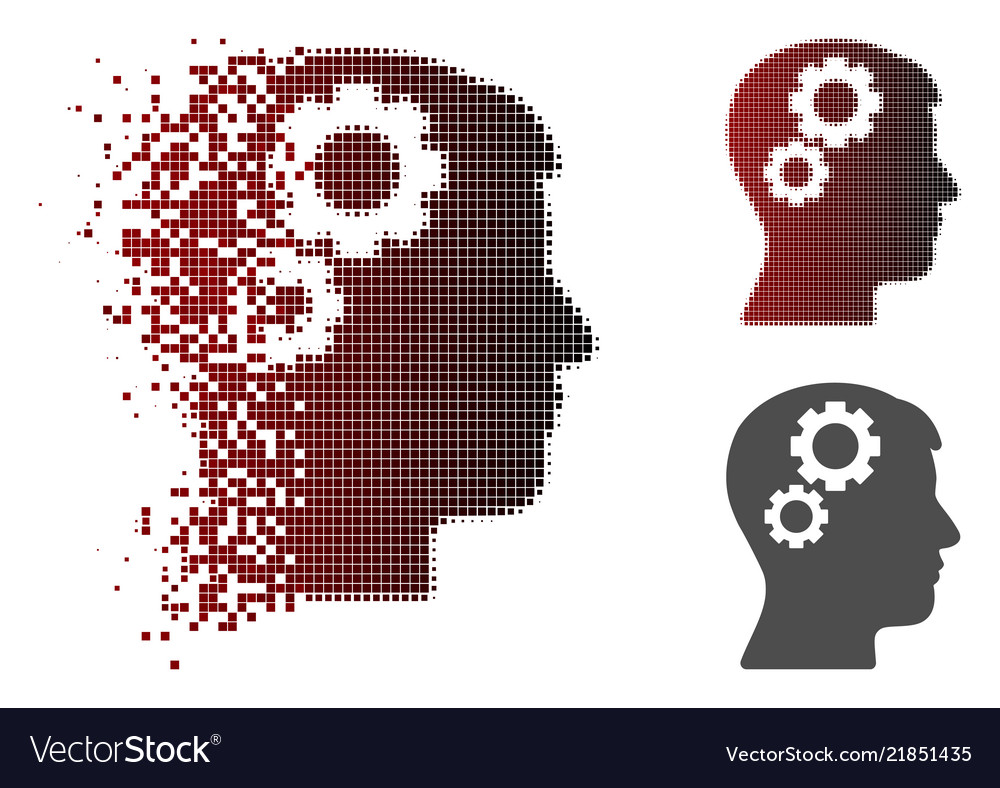 Disintegrating dotted halftone brain gears icon Vector Image Disintegrating dotted halftone brain gears icon Vector Image