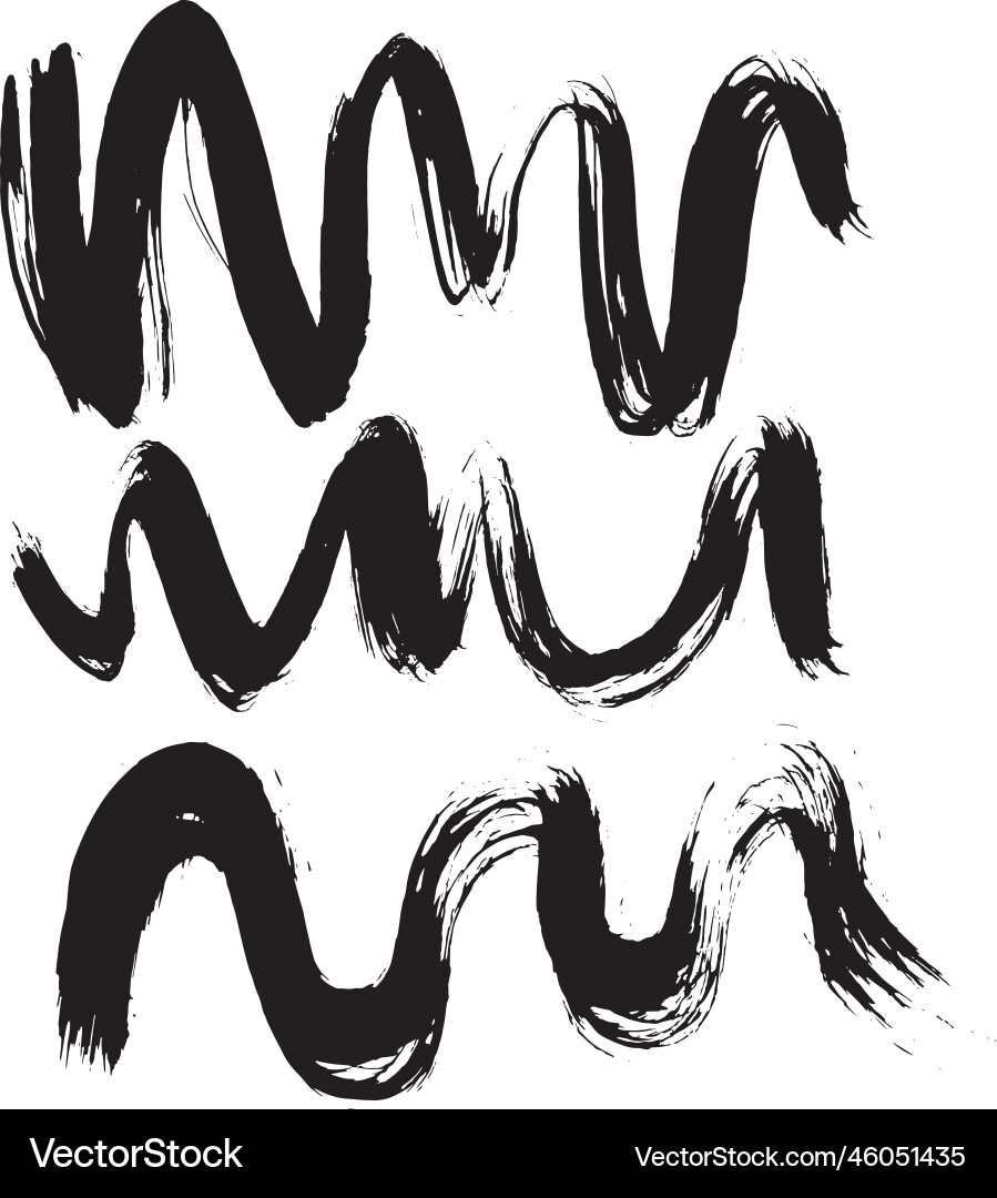 Dry brush wave strokes grunge set Royalty Free Vector Image