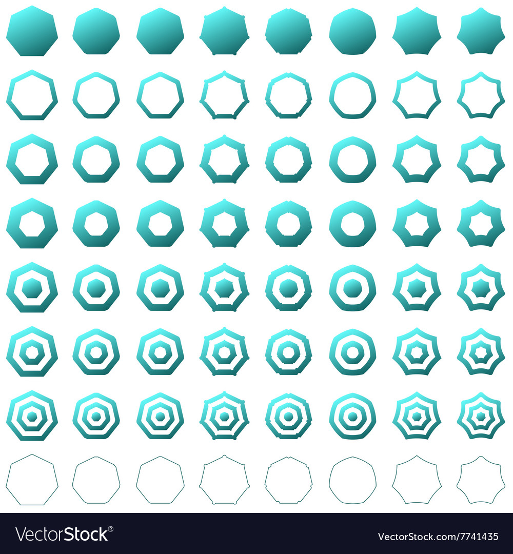 Heptagon shape polygon icon template set Vector Image Heptagon shape polygon icon template set Vector Image
