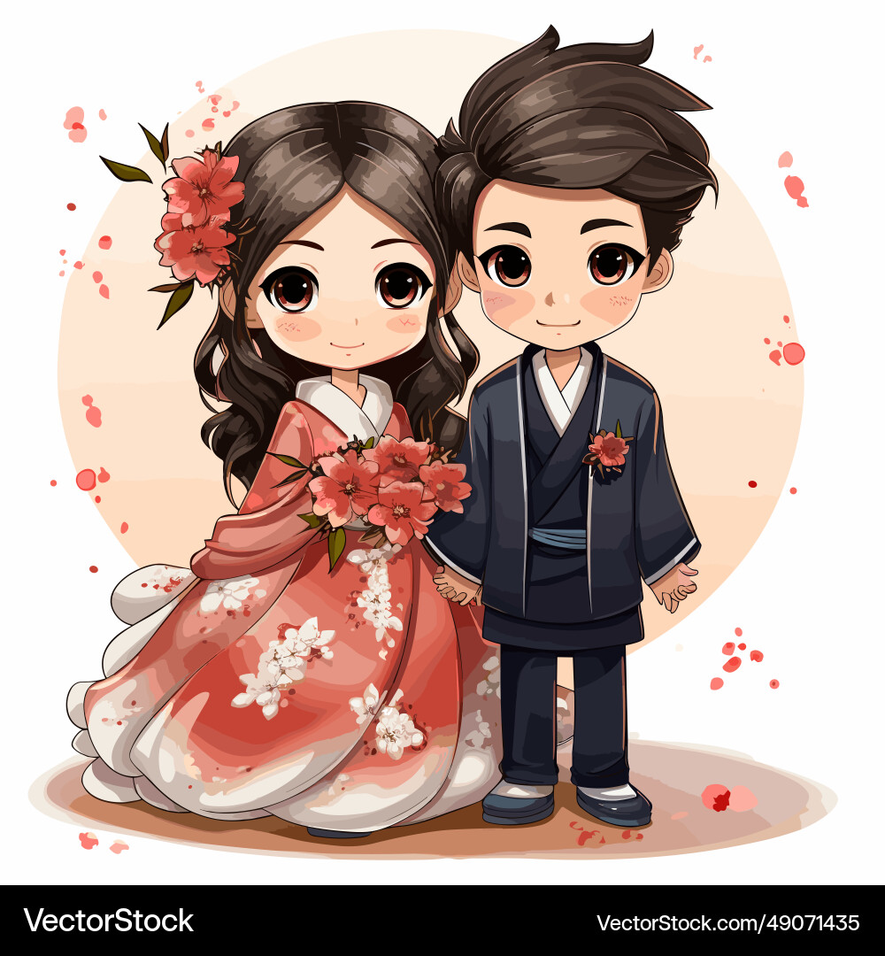 Japanese couple hand-drawn comic Royalty Free Vector Image