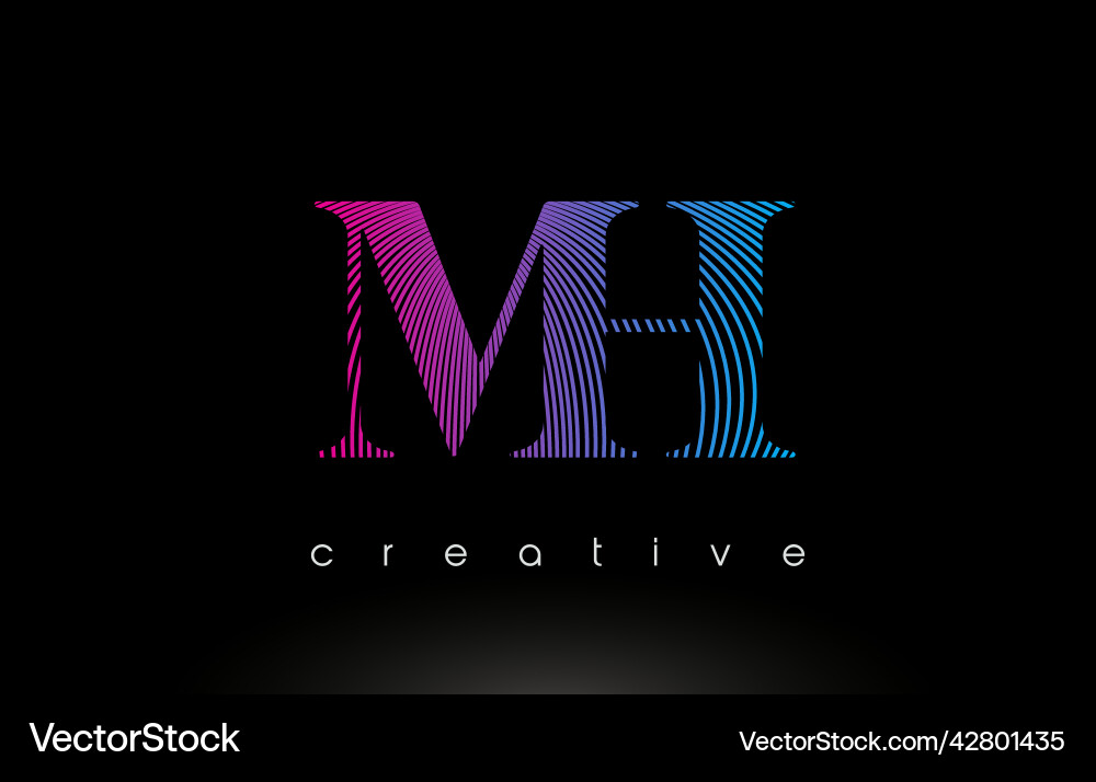 Mh logo design with multiple lines and purple Vector Image