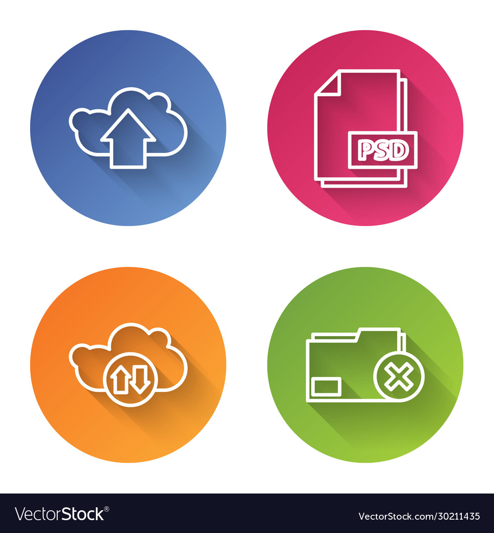 Set Line Cloud Upload Psd File Document Cloud Vector Image