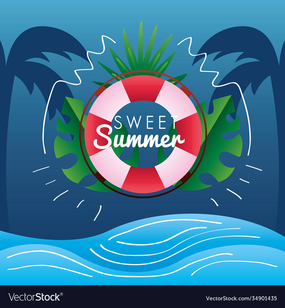 Sweet summer season lettering with lifeguard float