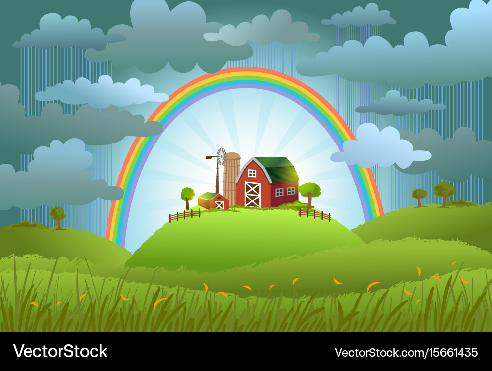 The rainbow protects the small farm Royalty Free Vector