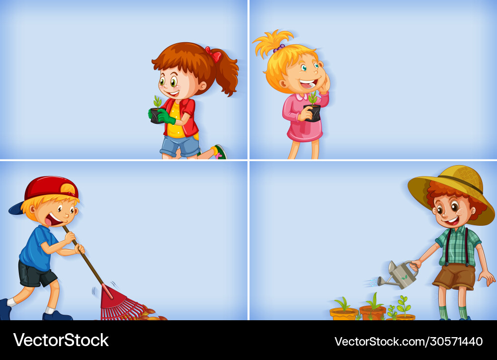 Background template design with kids do gardening Vector Image