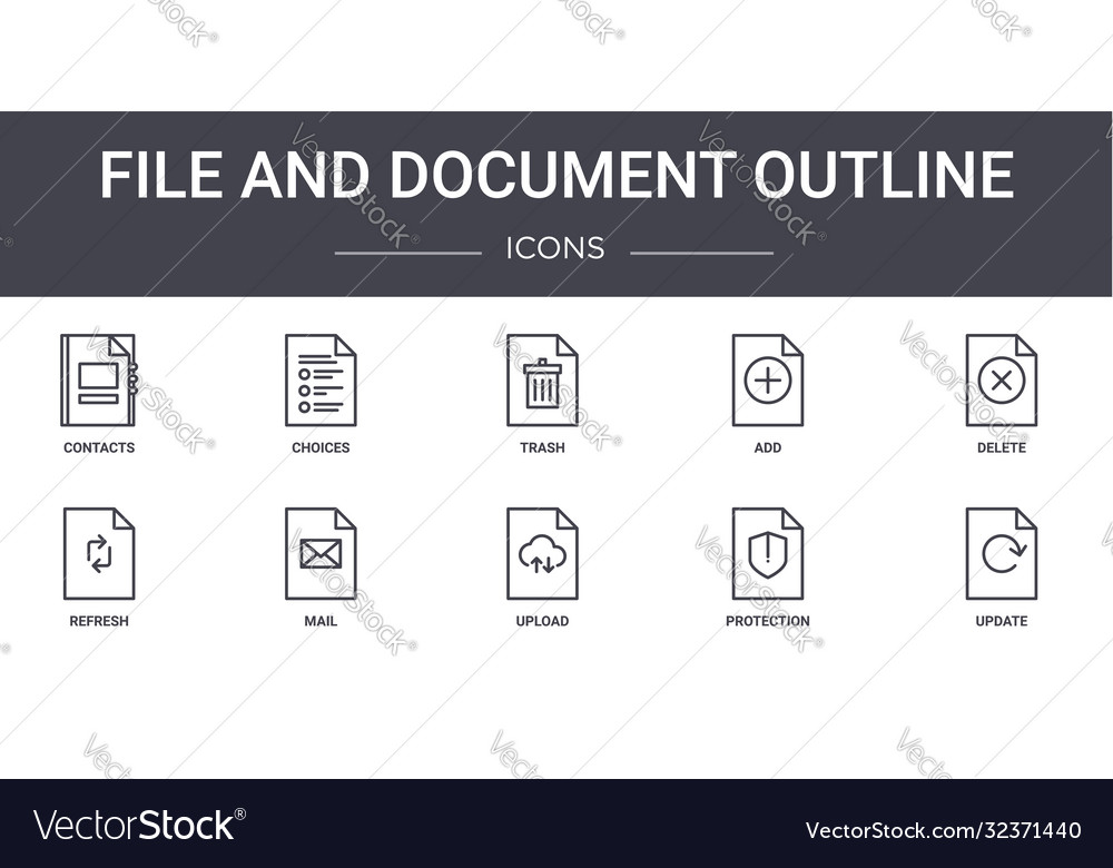 File and document outline concept line icons set Vector Image