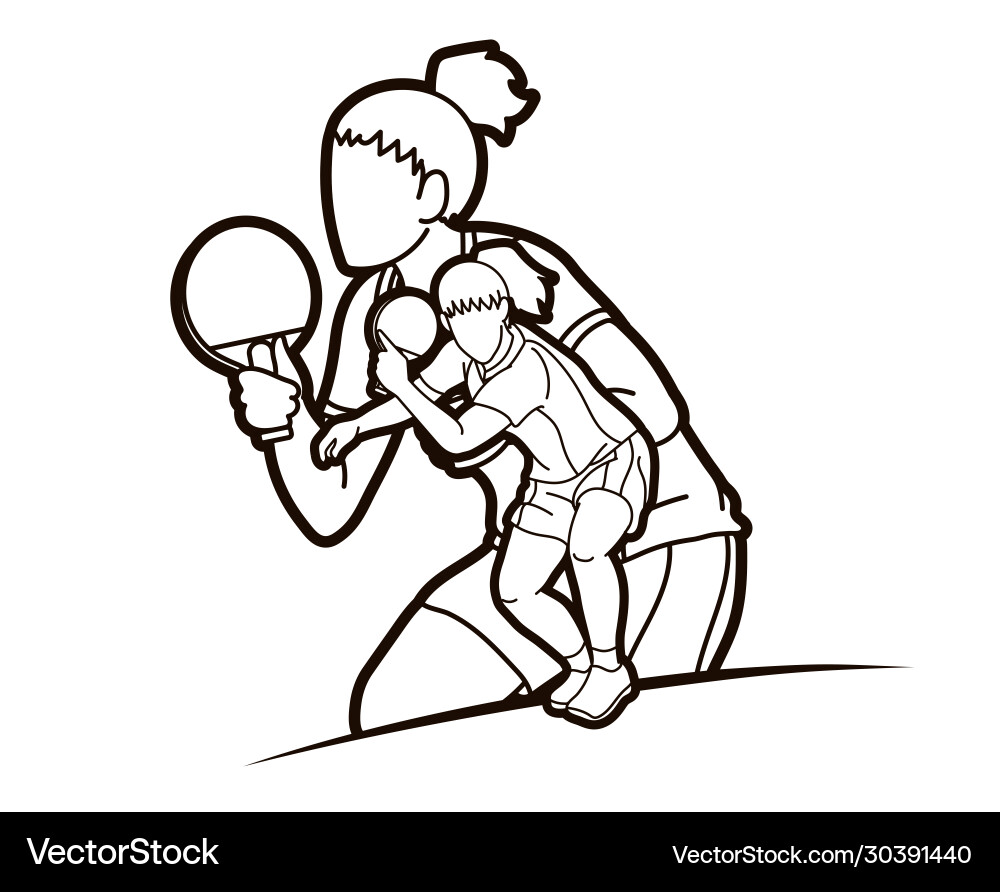 Group ping pong players table tennis Royalty Free Vector