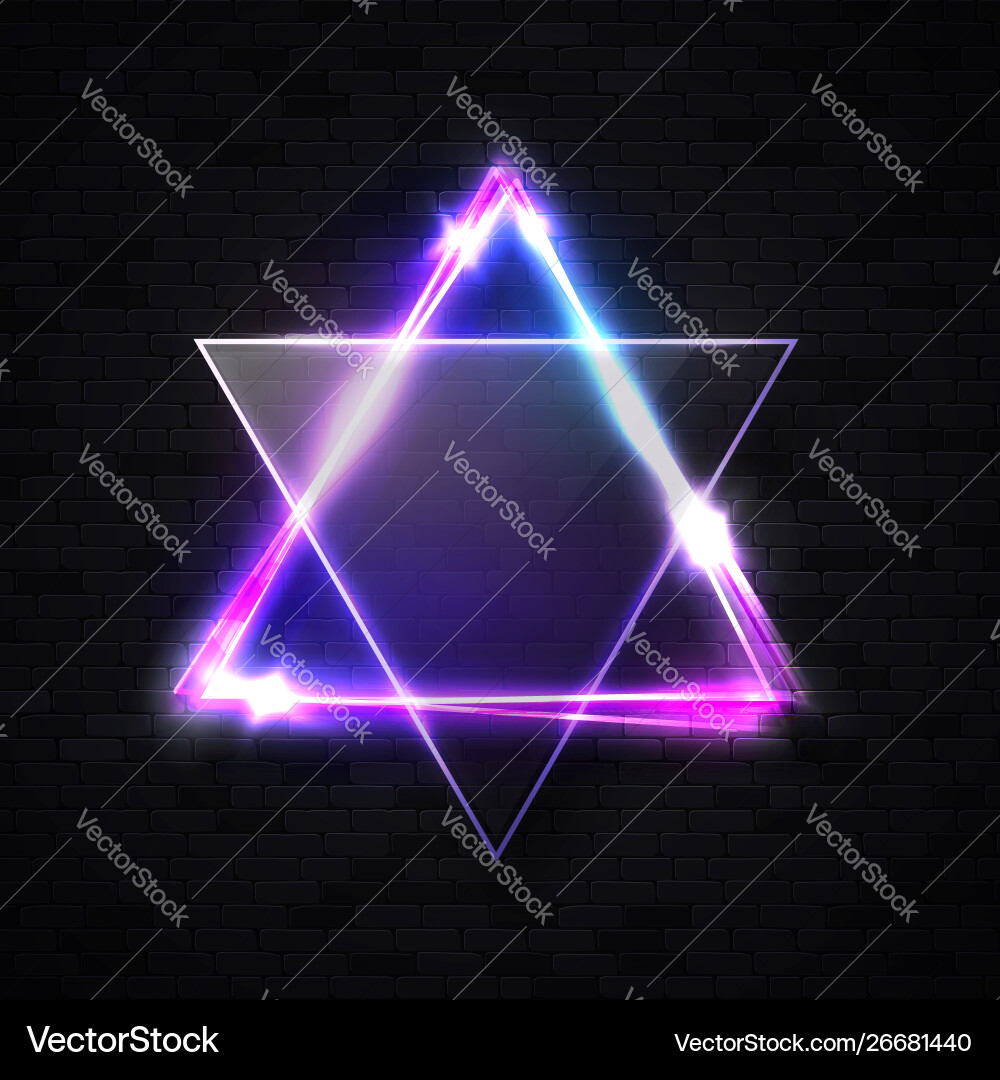 Neon light sign david star black wall background Vector Image