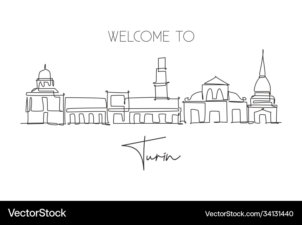 One continuous line drawing turin city skyline Vector Image