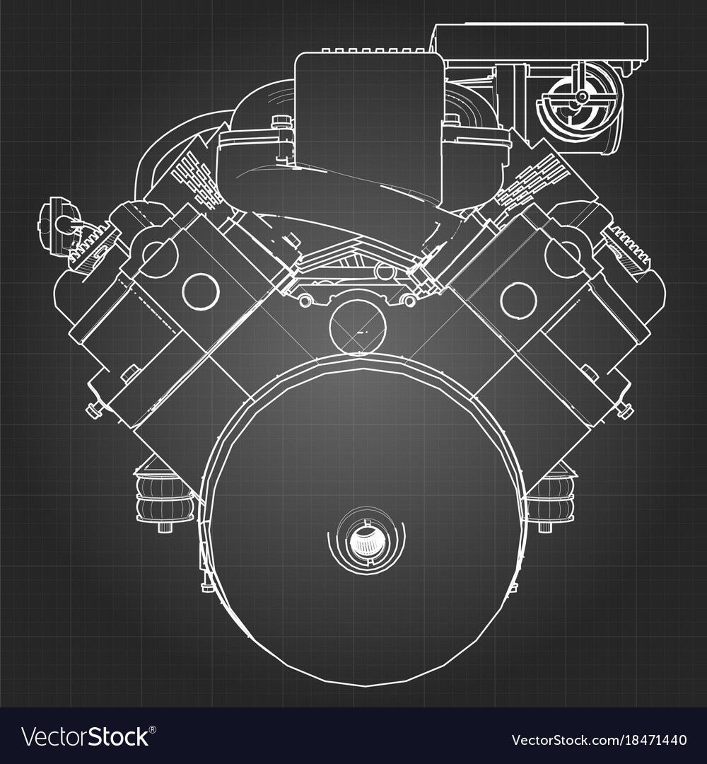 Powerful v8 car engine is drawn Royalty Free Vector Image