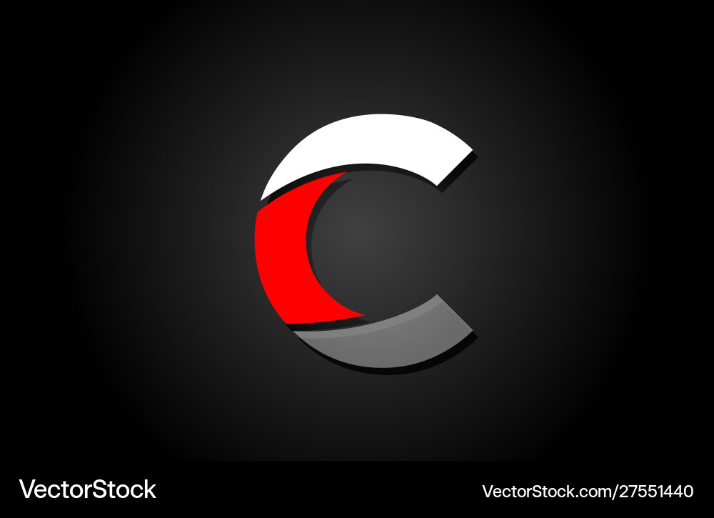 Red white black c alphabet letter logo Royalty Free Vector