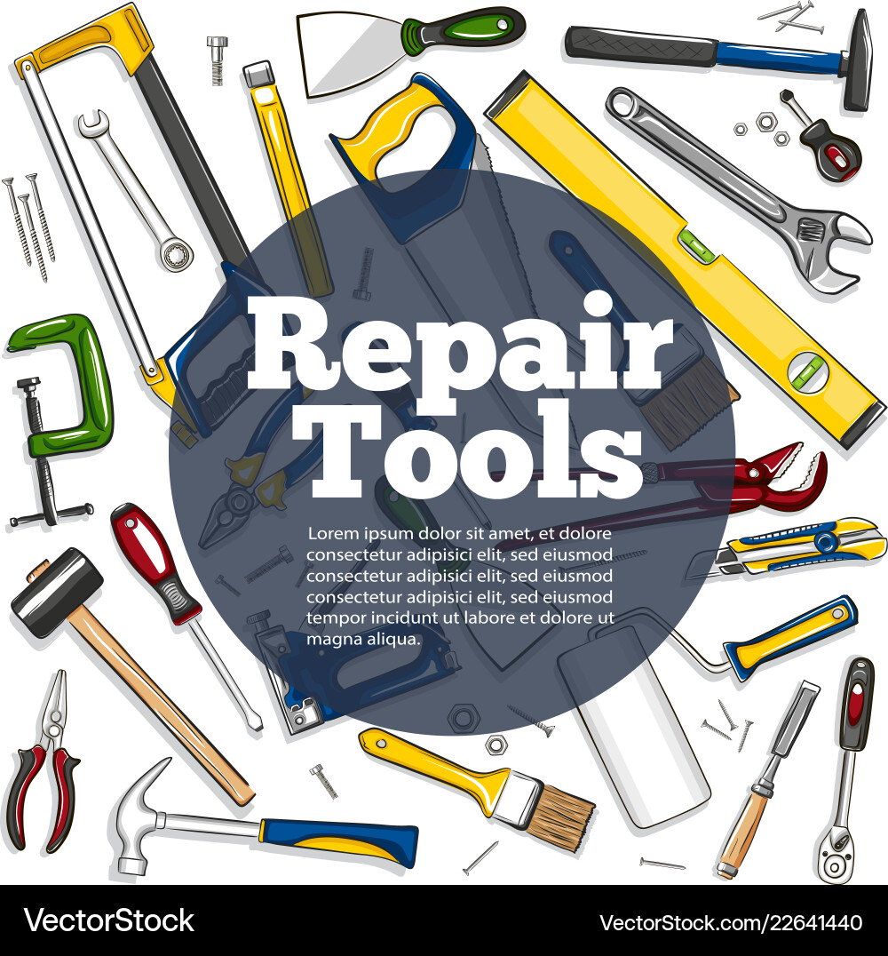 Repair tools banner in hand drawn style Royalty Free Vector
