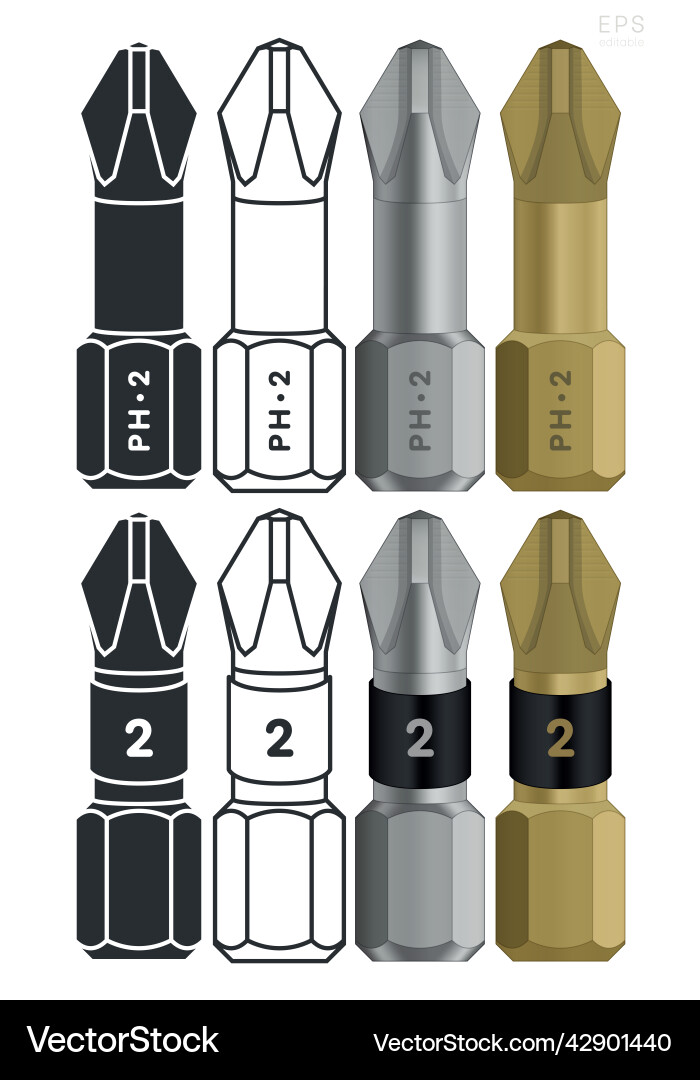 Screwdriver bits impact driver torsion Royalty Free Vector