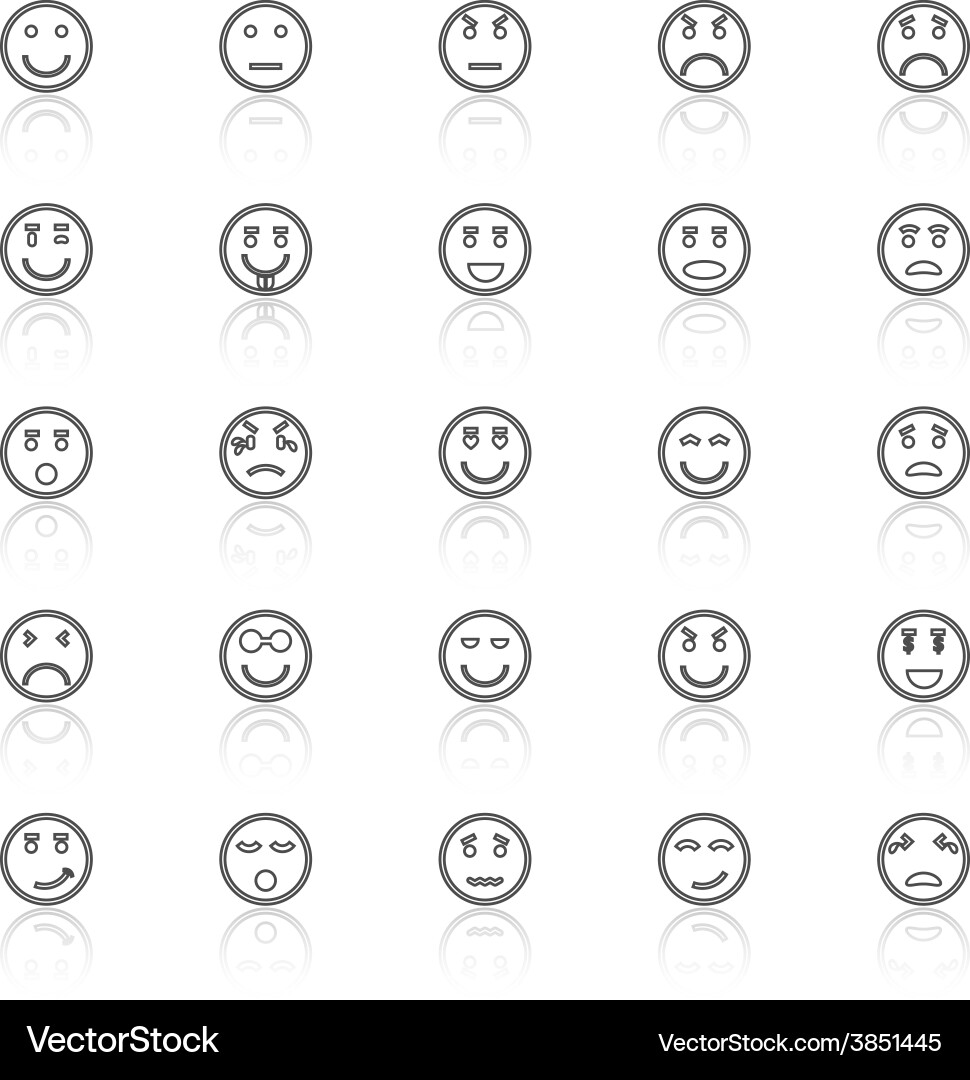 Circle face line icons with reflect on white Vector Image