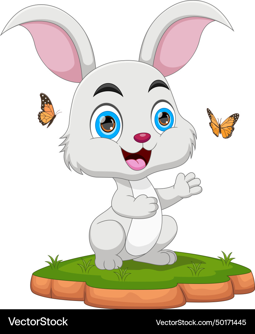 Cute rabbit playing with butterfly cartoon Vector Image