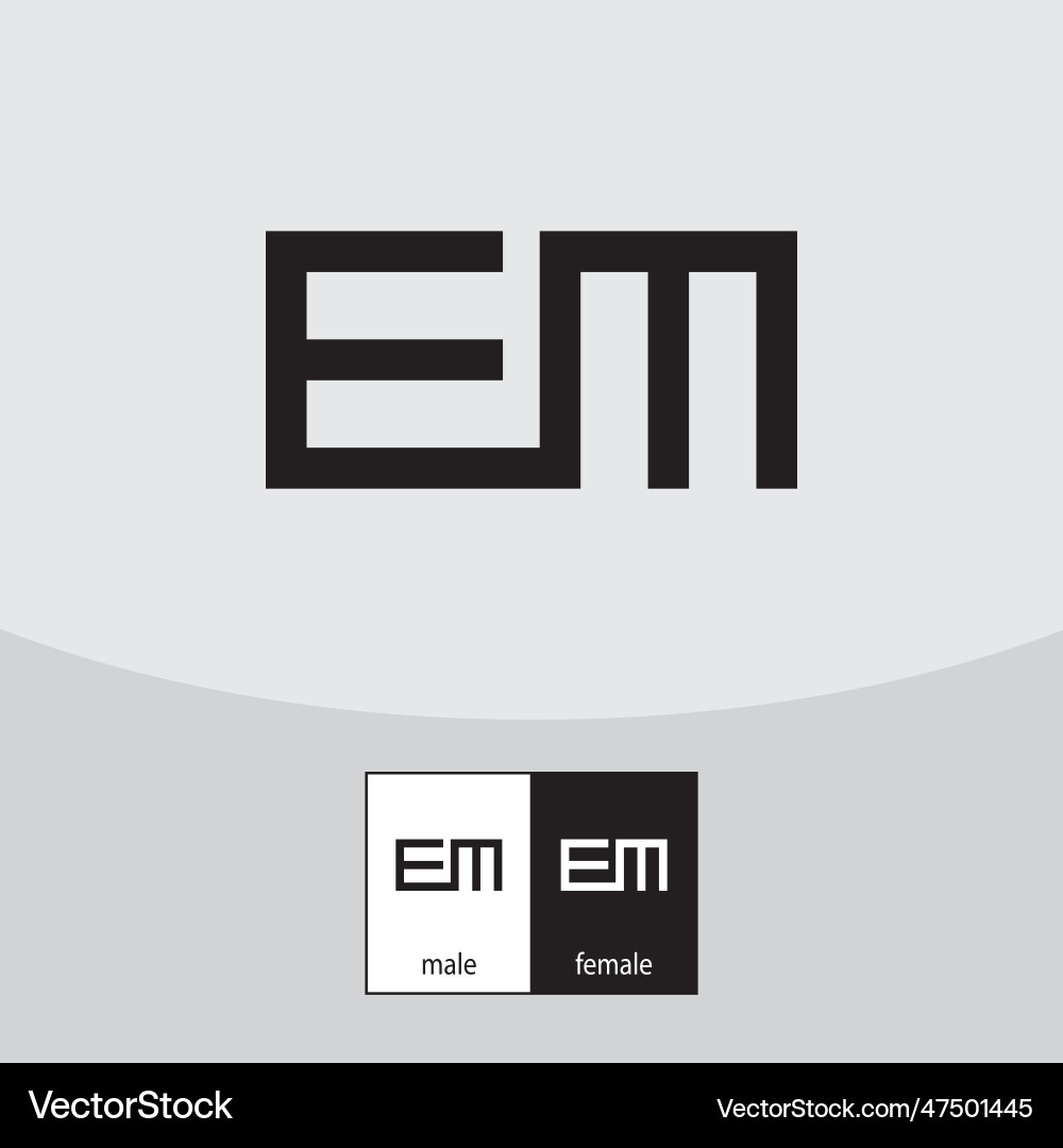 E and m letter logo black color Royalty Free Vector Image