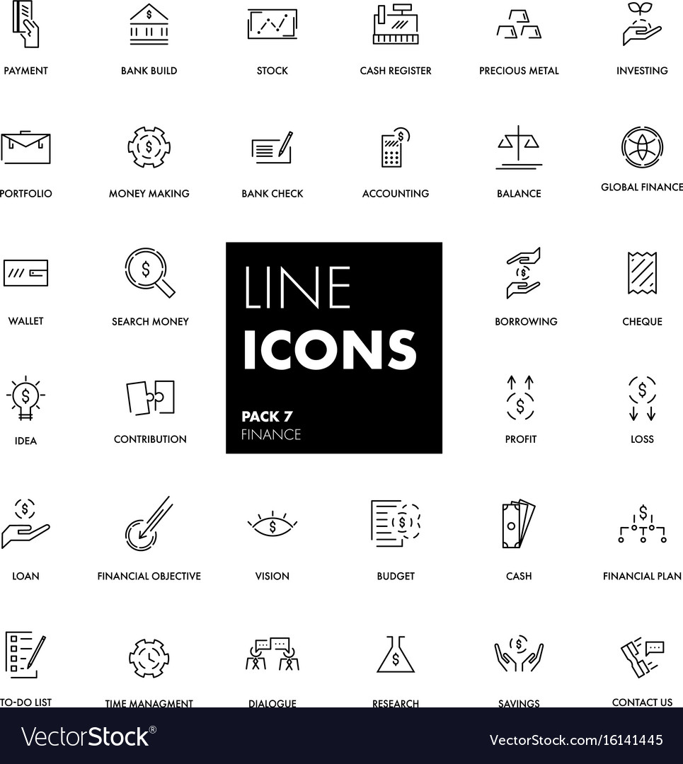 Line icons set finance Royalty Free Vector Image