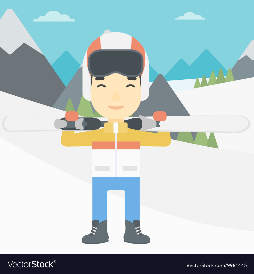 Man holding skis Royalty Free Vector Image - VectorStock