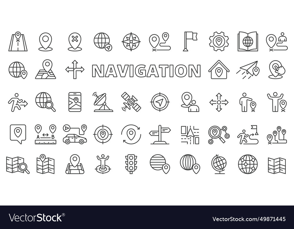 Navigation location icons in line design map Vector Image