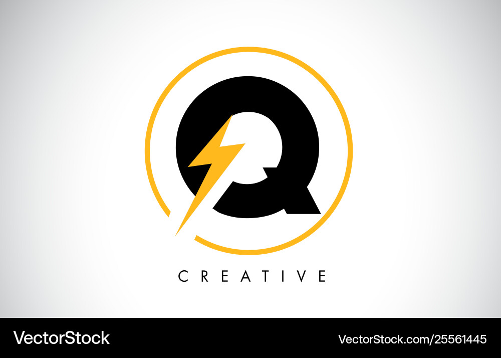 Q letter logo design with lighting thunder bolt Vector Image